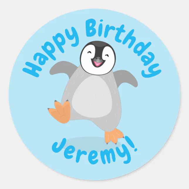 Cute baby happy emperor penguin cartoon classic round sticker | Zazzle