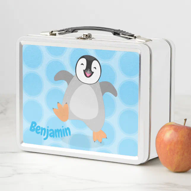 Cute baby happy emperor penguin cartoon metal lunch box | Zazzle