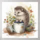 Cute Baby Hedgehog in a Flower Garden Watercolor Poster | Zazzle