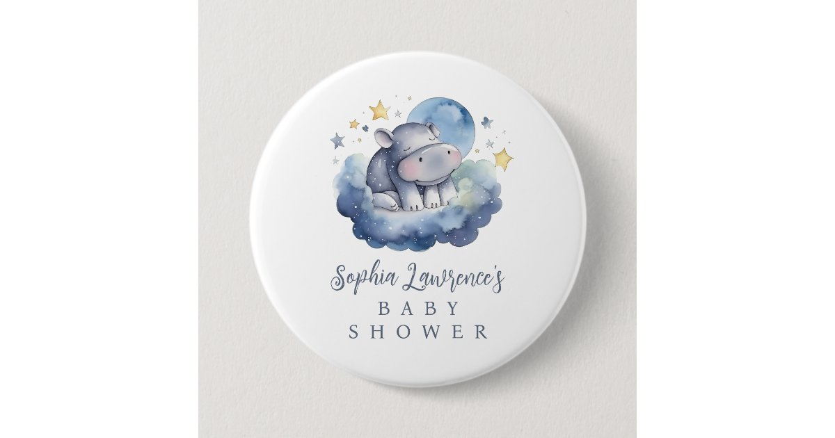 Cute Baby Hippo Baby Shower Button | Zazzle