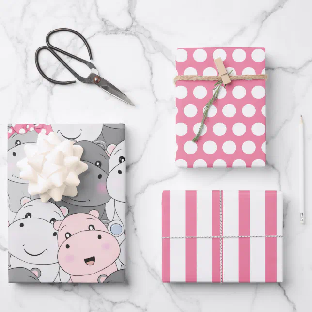 Cute Baby Hippos Wrapping Paper Set | Zazzle