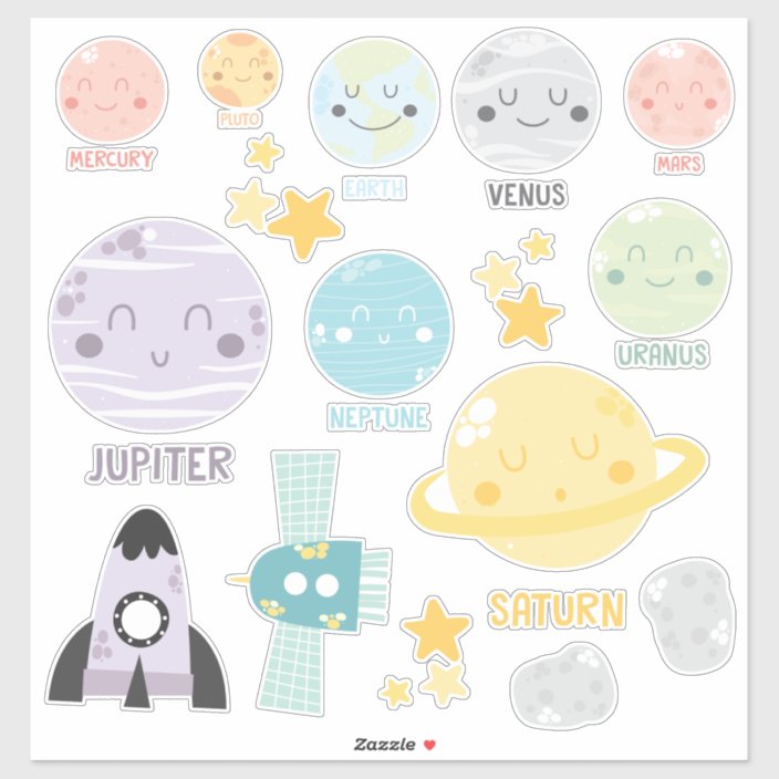 Cute Baby Kawaii Solar System Planets Sticker | Zazzle.com