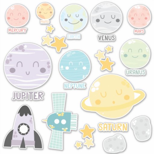 Cute Baby Kawaii Solar System Planets Sticker | Zazzle
