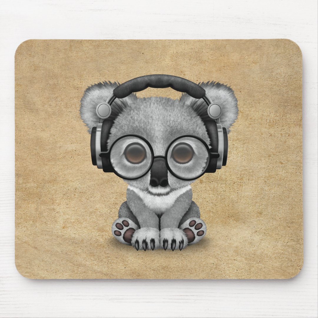 Cute Baby Koala Bear Dj Wearing Headphones Mouse Pad | Zazzle