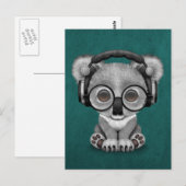 Cute Baby Koala Bear Dj Wearing Headphones on Blue Postcard | Zazzle