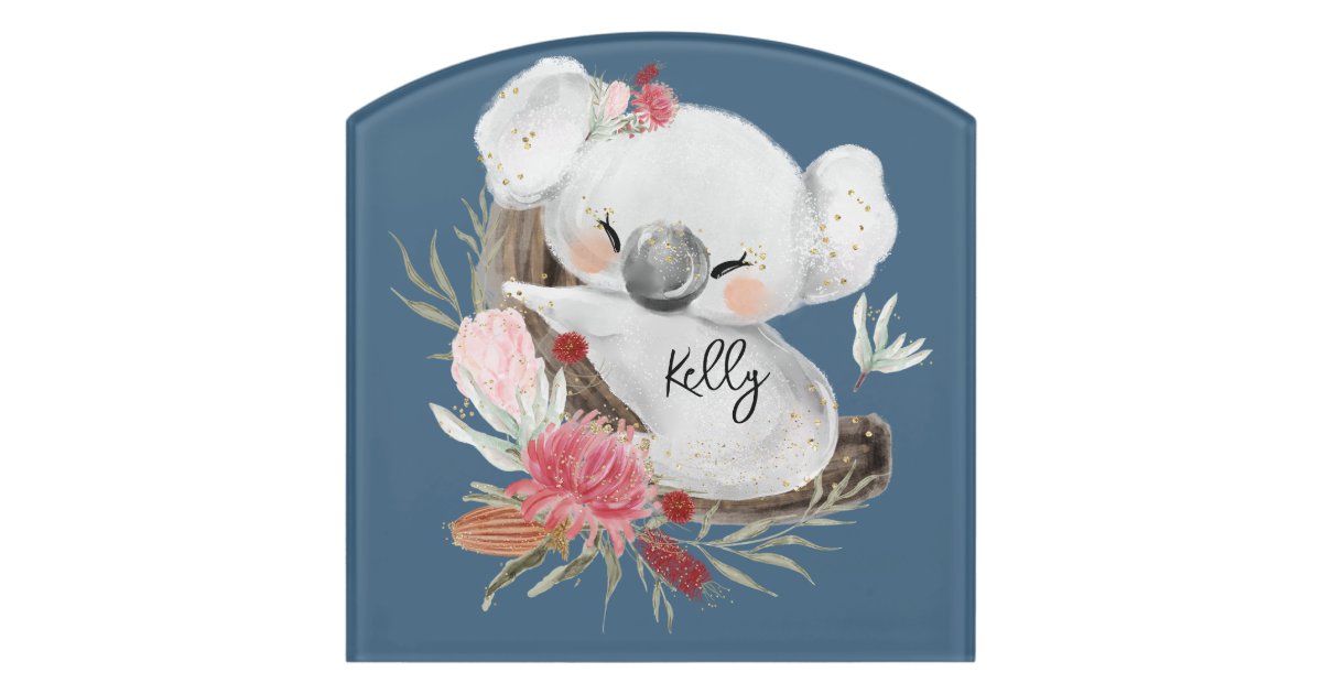 Cute Baby Koala Gold Speckle Custom Name Door Sign | Zazzle