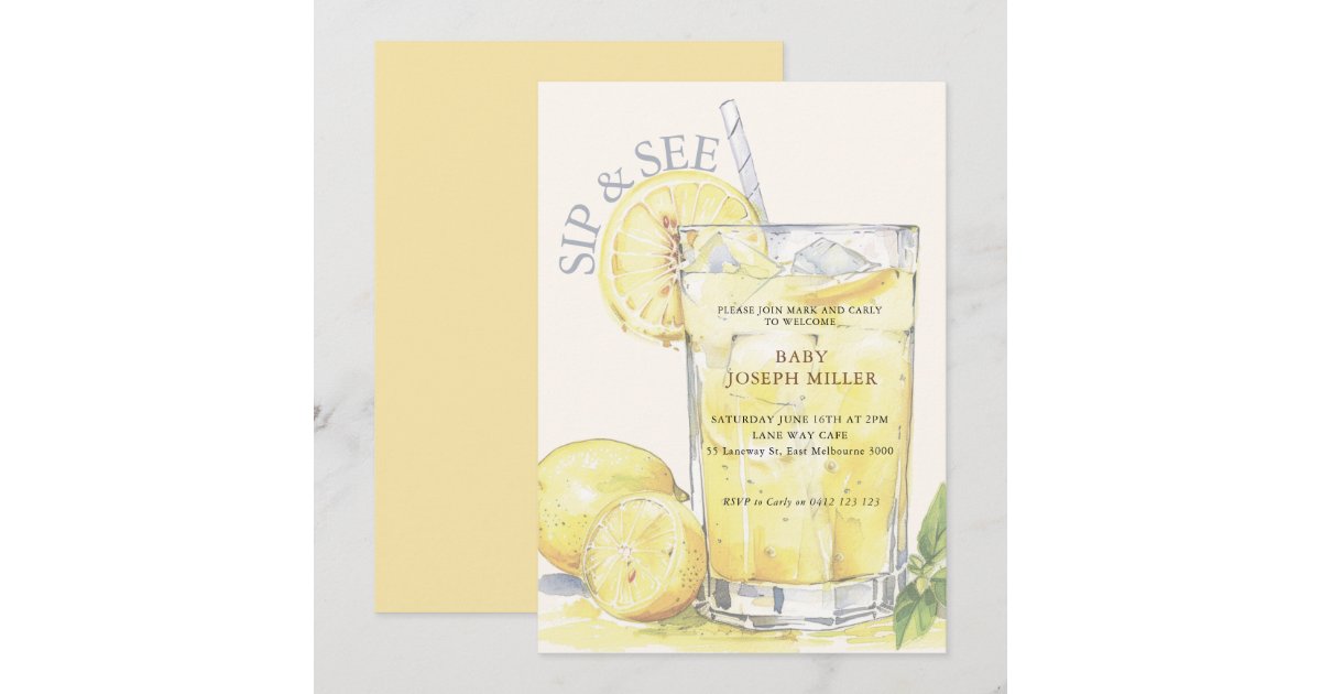 Cute Baby Lemonade Sip And See Baby Shower Invitation | Zazzle