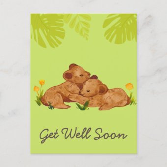 Cute Baby Lion and Encouragement Get Well Green Postcard | Zazzle