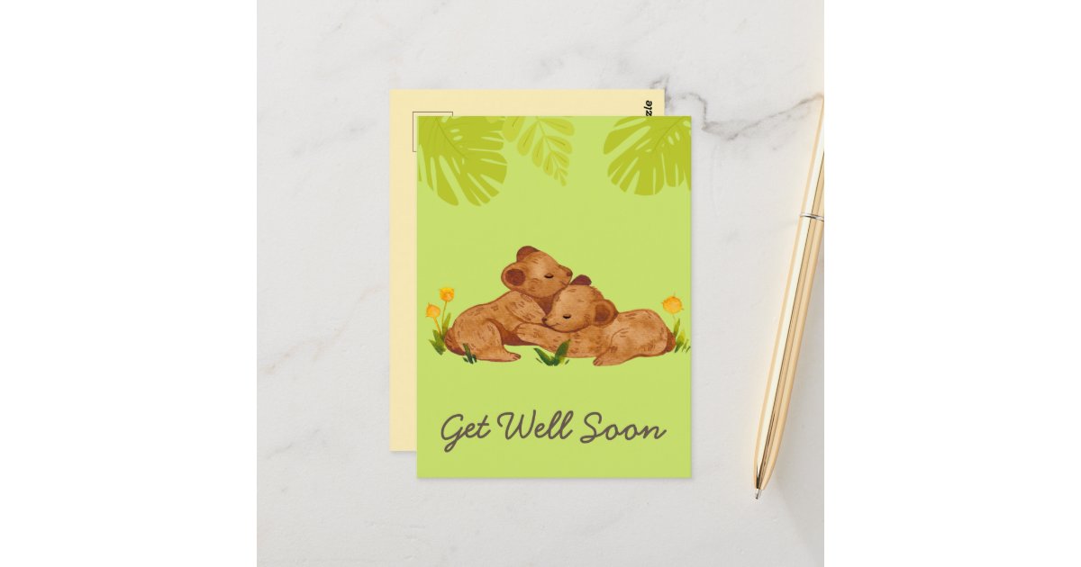 Cute Baby Lion and Encouragement Get Well Green Postcard | Zazzle
