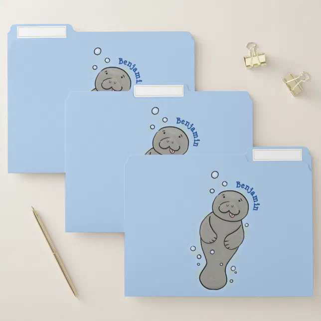 Cute baby manatee with bubbles illustration file folder | Zazzle
