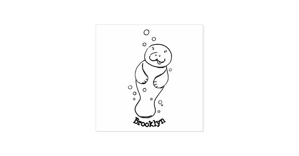 Cute baby manatee with bubbles illustration rubber stamp | Zazzle