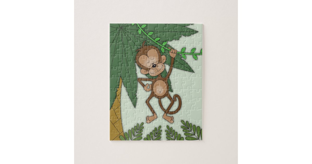 Cute Baby Monkey Cartoon Jigsaw Puzzle | Zazzle