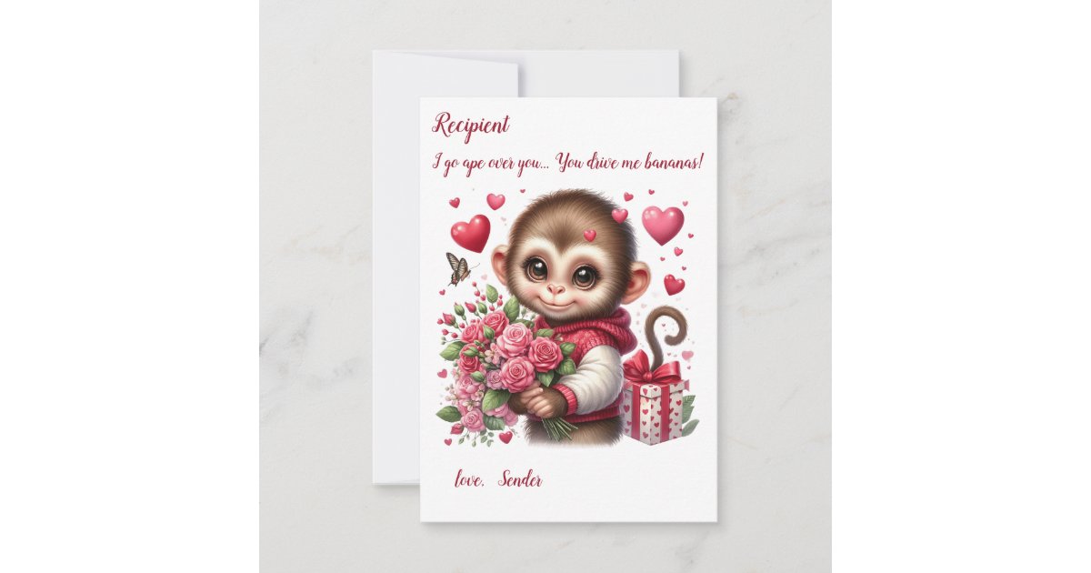 Cute Baby Monkey Valentine's Day card | Zazzle