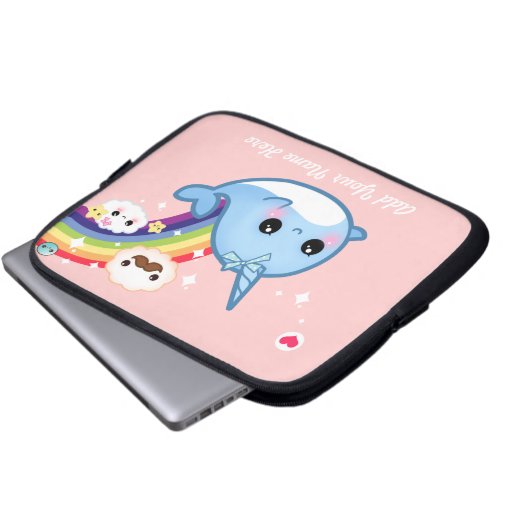 Cute baby narwhal with rainbow and clouds on pink laptop sleeve | Zazzle