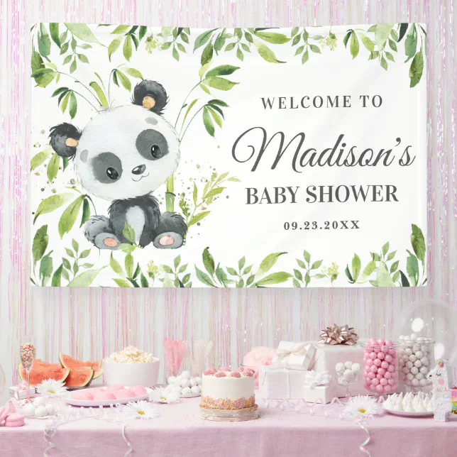 Cute Baby Panda Bear Cub Greenery Bamboo Backdrop Banner | Zazzle