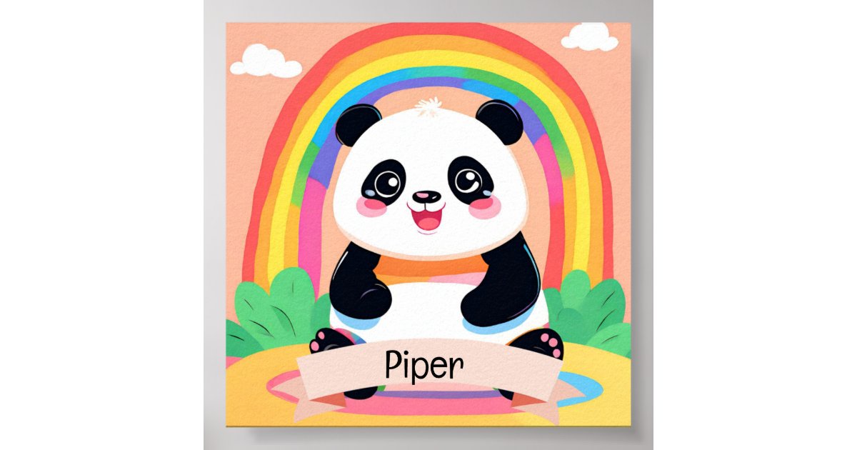 Cute Baby Panda Rainbow Poster | Zazzle