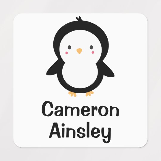Cute Baby Penguin Cartoon Personalized Name Kids' Labels | Zazzle.com