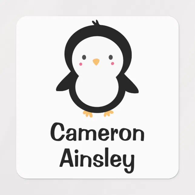Cute Baby Penguin Cartoon Personalized Name Kids' Labels | Zazzle