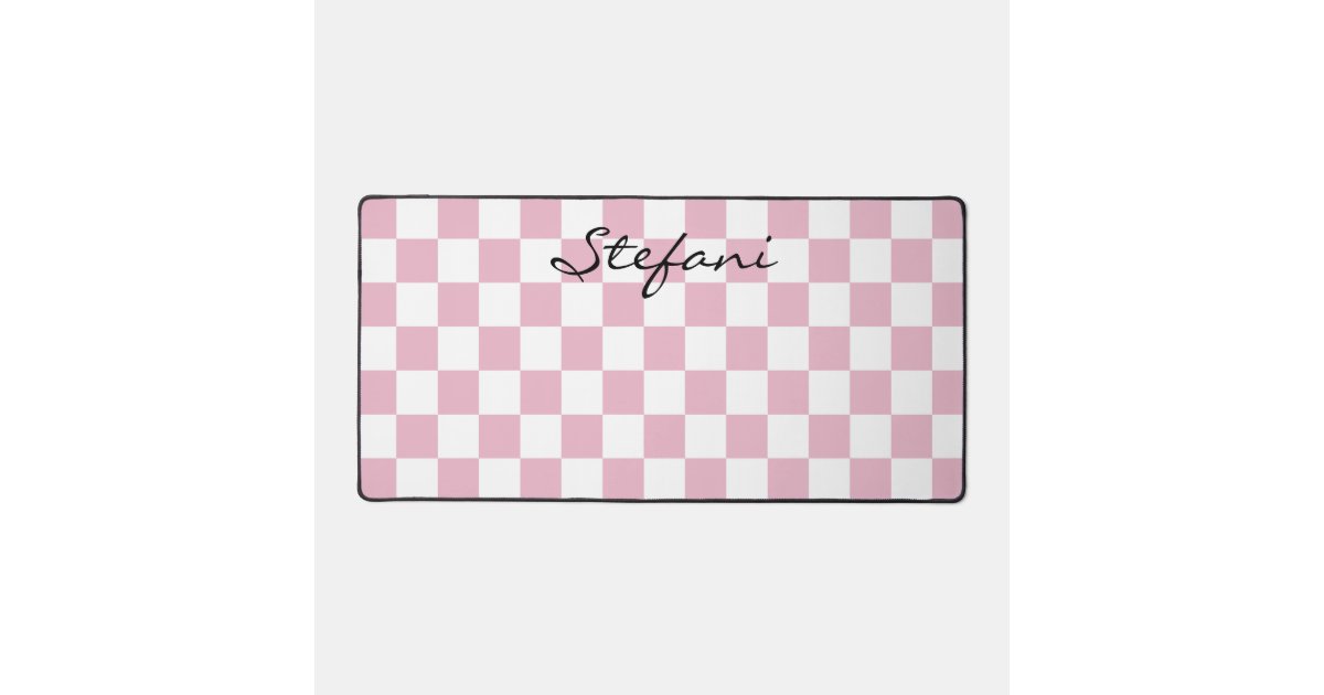 Cute Baby Pink Checkers Pattern Name Desk Mat | Zazzle