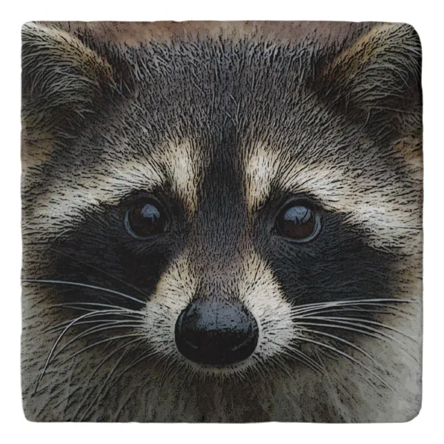 Cute Baby Raccoon Face Staring Brown Eyes Trivet | Zazzle