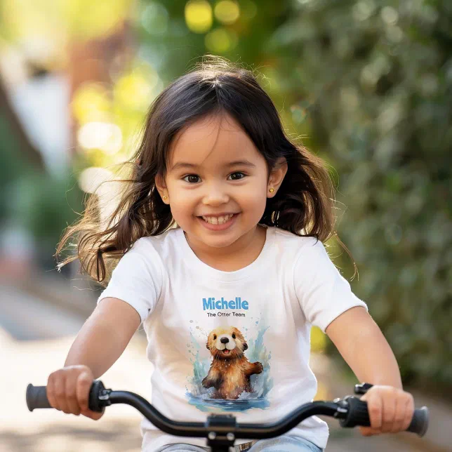 Cute Baby Sea Otter in Water Splashes Personalized T-Shirt | Zazzle