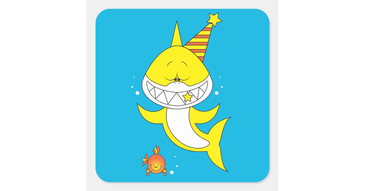 Cute Baby Shark Cartoon Square Sticker | Zazzle