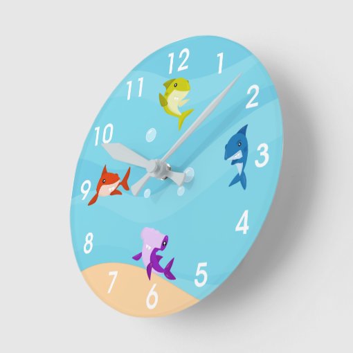 Cute Baby Shark Kid's Room Nursery Round Clock | Zazzle