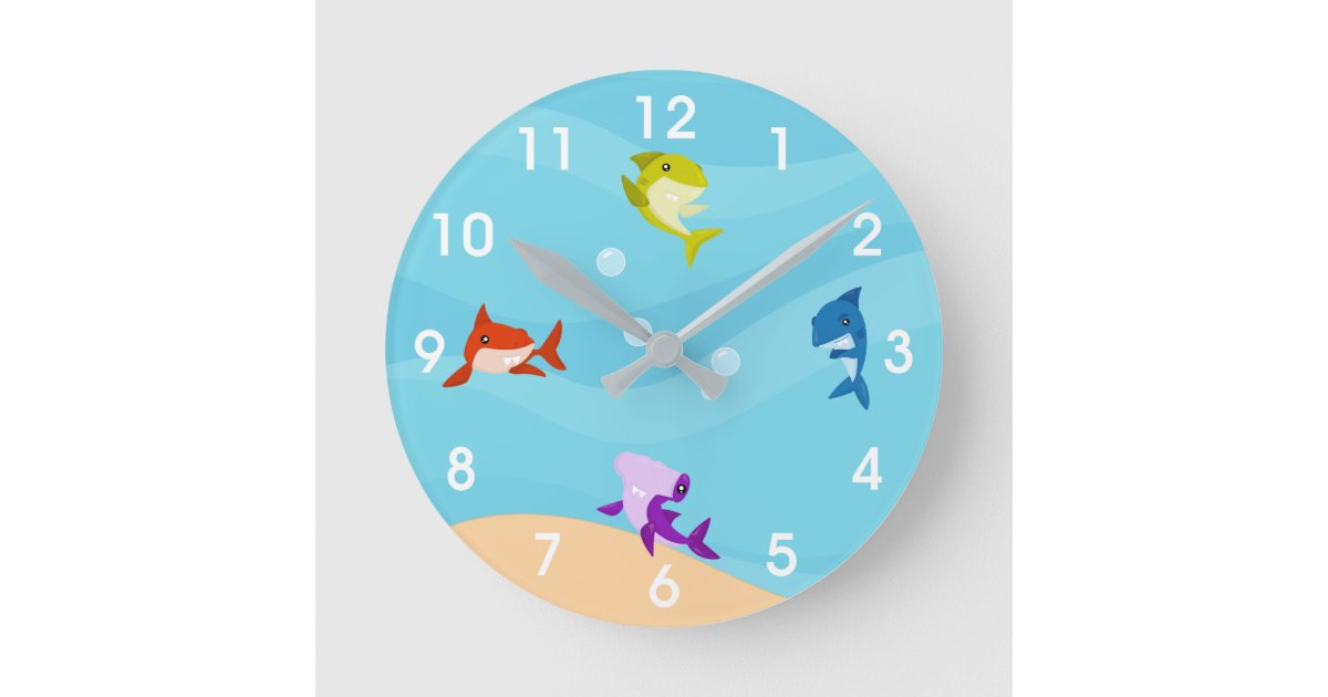 Cute Baby Shark Kid's Room Nursery Round Clock | Zazzle