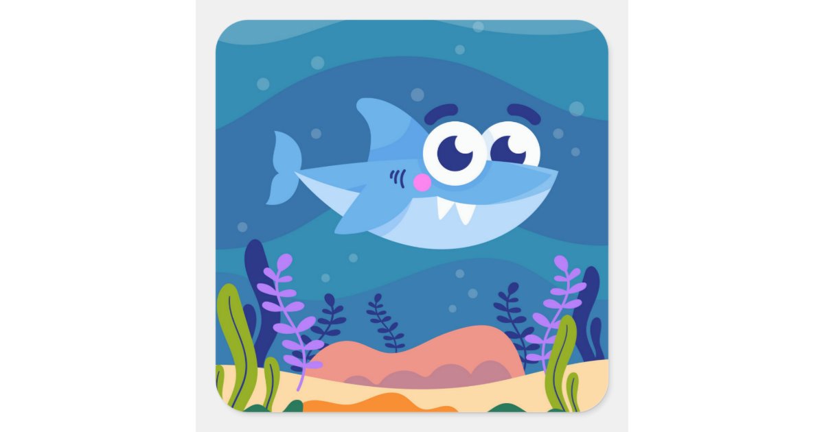 Cute Baby Shark Square Sticker | Zazzle
