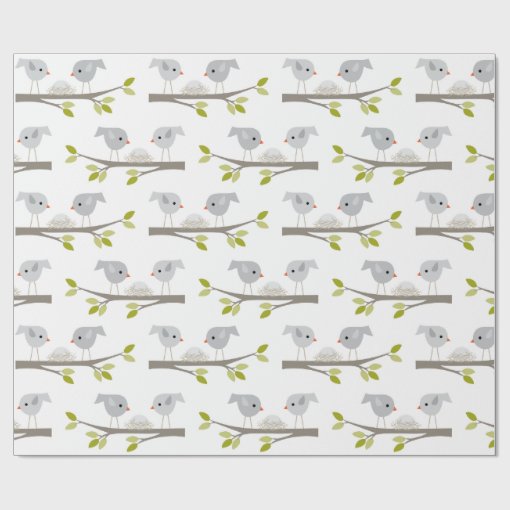 Cute Baby Shower Bird Nest Wrapping Paper | Zazzle