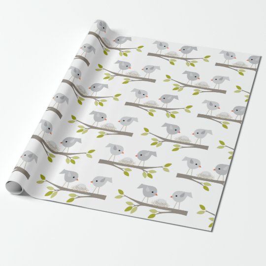 Cute Baby Shower Bird Nest Wrapping Paper | Zazzle.com