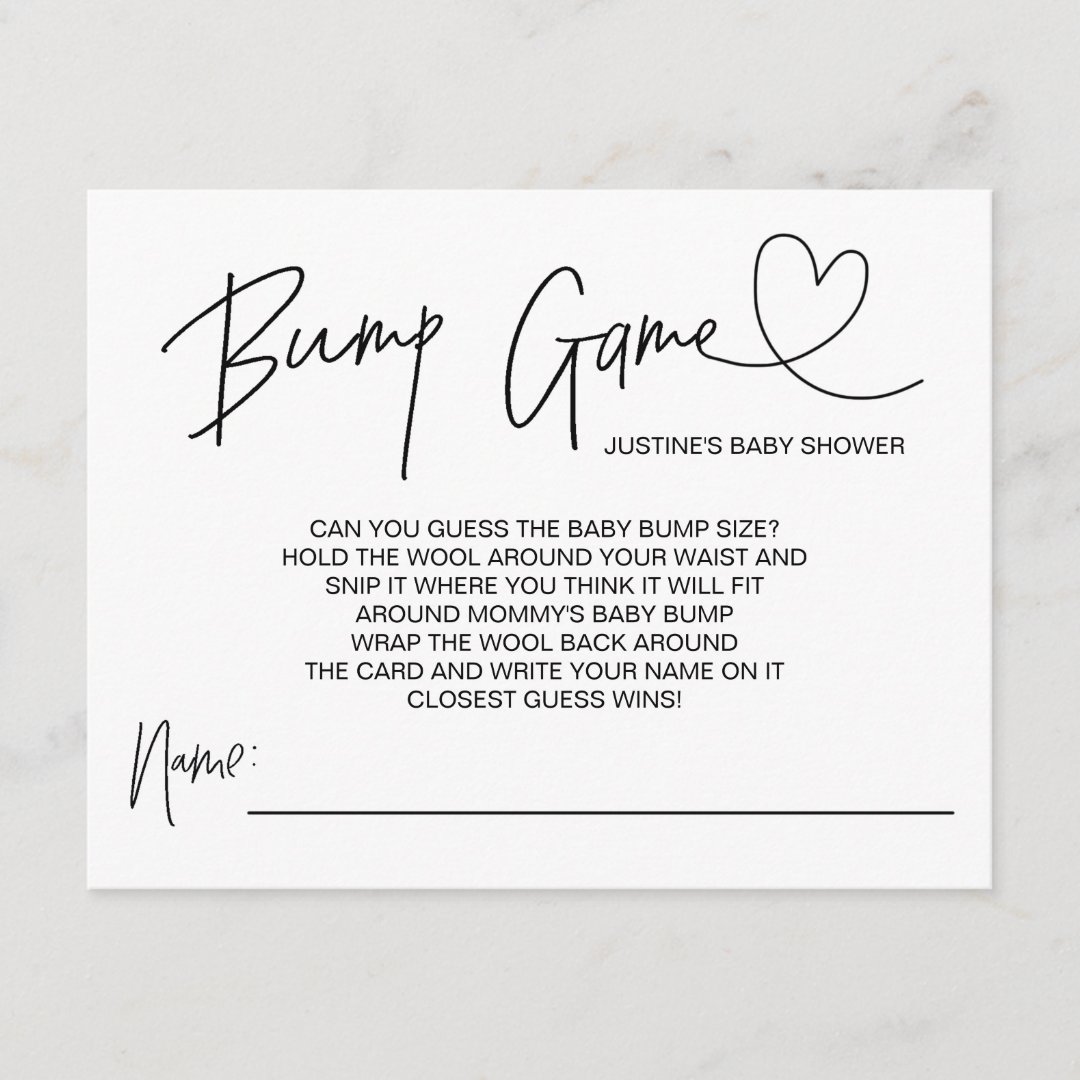 Cute Baby Shower Game Baby Bump Guess Cards Heart | Zazzle