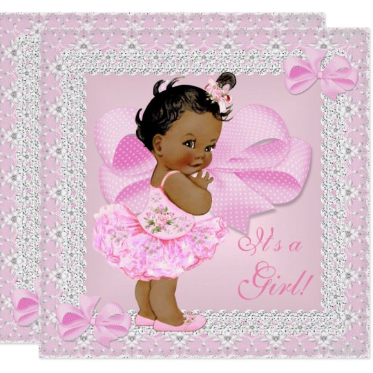 African American Baby Shower Cute Girl Pink Zebra Invitation | Zazzle.com