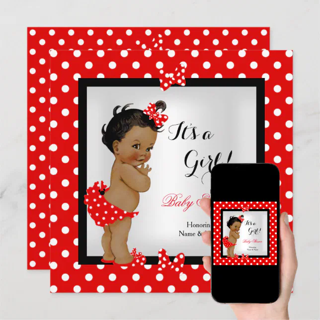 Cute Baby Shower Girl Red Black Ethnic Invitation | Zazzle