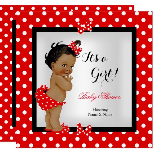 Cute Baby Shower Girl Red Black Ethnic Invitation | Zazzle.com
