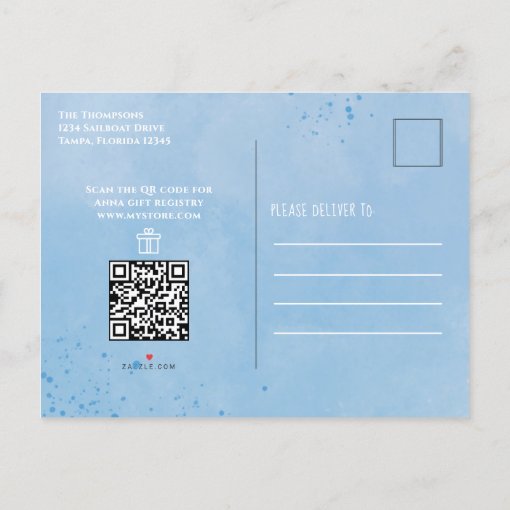 Cute Baby Shower Ship Ahoy QR Code Gift Registry Invitation Postcard ...
