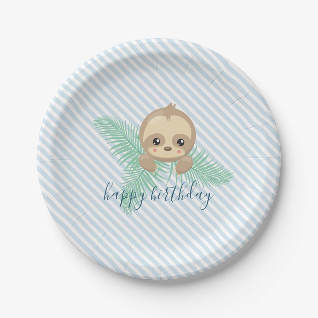Cute Baby Sloth Birthday Party Paper Plates | Zazzle