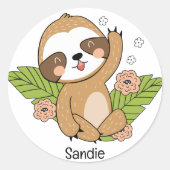 Cute Baby Sloth Custom Name Classic Round Sticker | Zazzle
