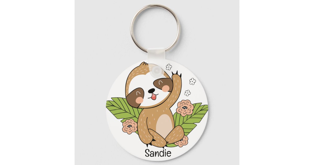 Cute Baby Sloth Custom Name Keychain | Zazzle