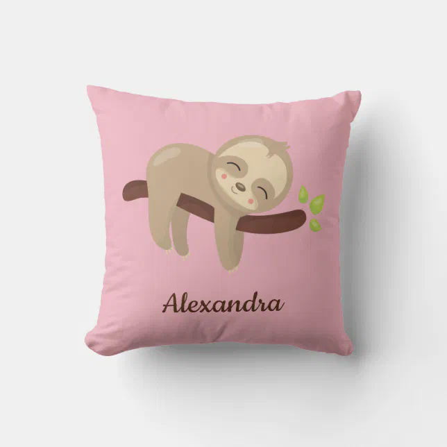 Cute Baby Sloth on Pink Nursery Throw Pillow | Zazzle