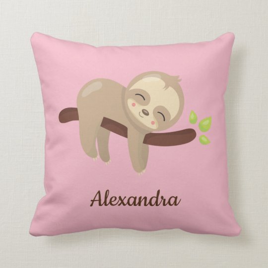 Cute Baby Sloth on Pink Nursery Throw Pillow | Zazzle.com