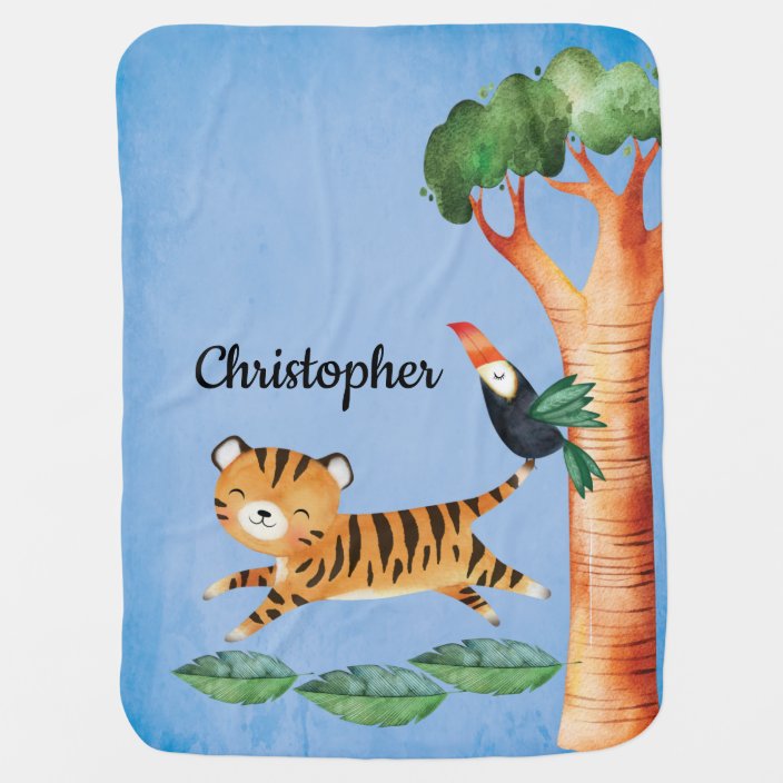 Cute Baby Tiger Jungle Nursery Monogram Name Baby Blanket | Zazzle.com