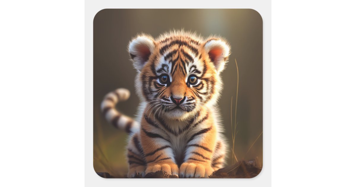 Cute Baby Tiger Square Sticker | Zazzle