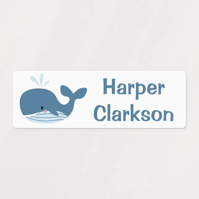 Cute Baby Whale Cartoon Personalized Name Kids' Labels | Zazzle