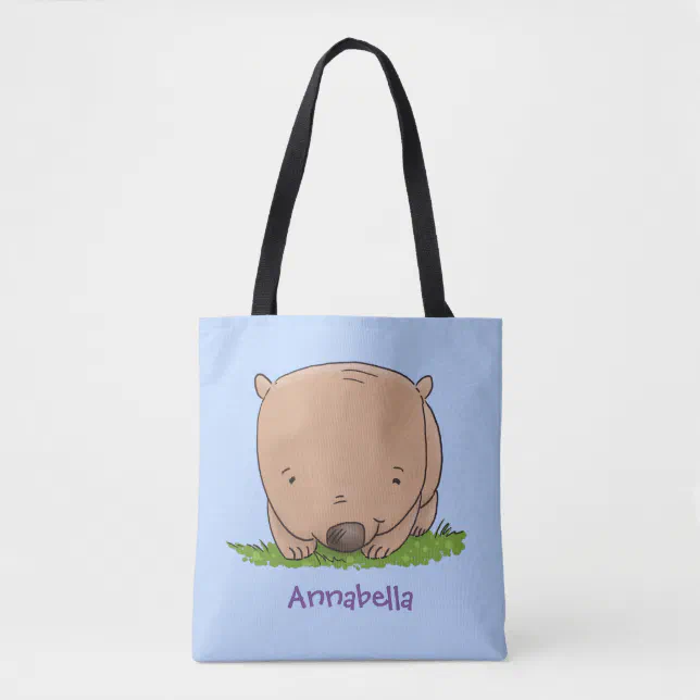 Cute baby wombat cartoon illustration tote bag | Zazzle