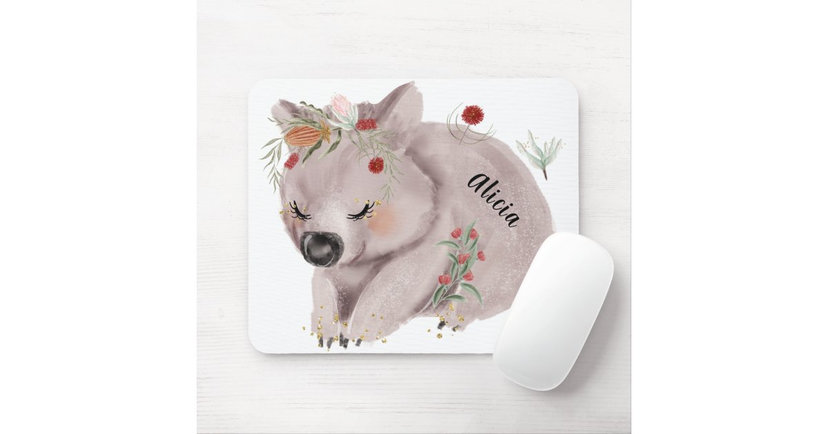 Cute Baby Wombat Gold Speckle Custom Name Mouse Pad | Zazzle