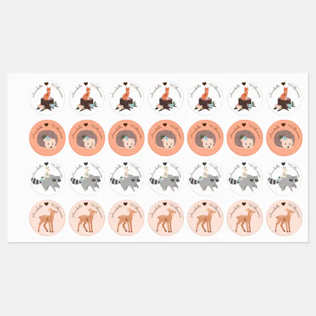 Cute Baby Woodland Forest Animals & Monogram Labels | Zazzle