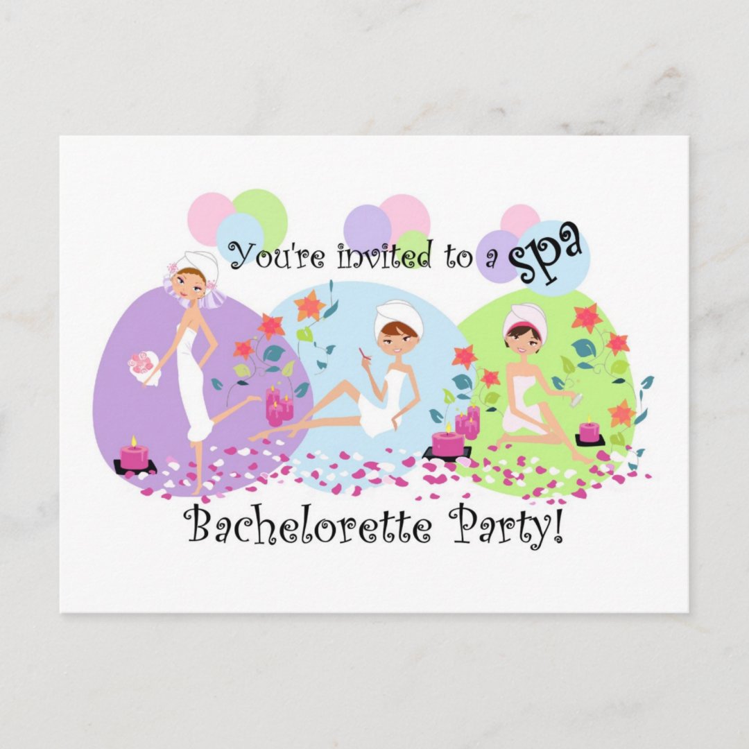 Cute Bachelorette Party Spa Postcard Invitations | Zazzle