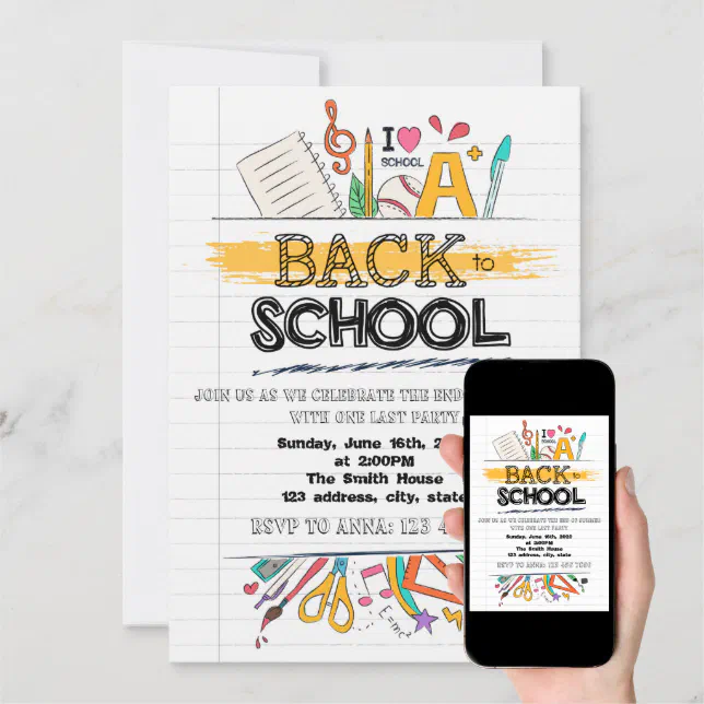 Cute back to school party invitation | Zazzle