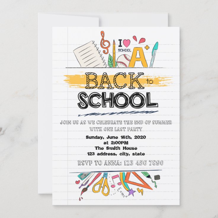 Cute back to school party invitation | Zazzle